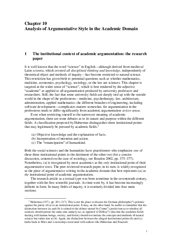(PDF) Chapter 10 Analysis of Argumentative Style in the Academic Domain