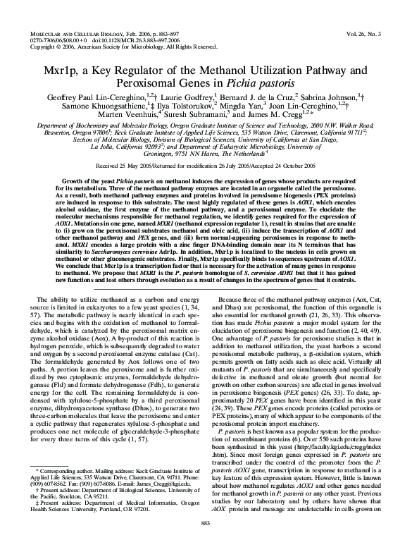 (PDF) Mxr1p, a Key Regulator of the Methanol Utilization Pathway and ...