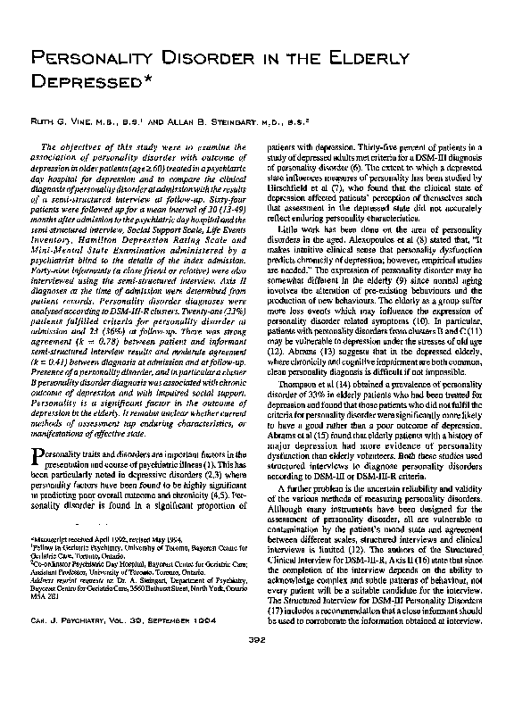 (PDF) Personality Disorder in the Elderly Depressed