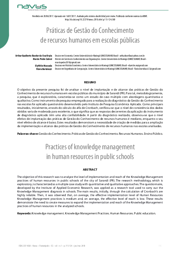 (PDF) Práticas de Gestão do Conhecimento de recursos humanos em escolas públicas