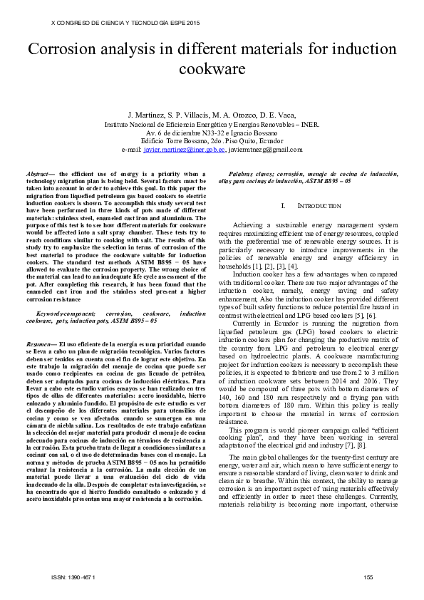 (PDF) Corrosion analysis in different materials for induction cookware