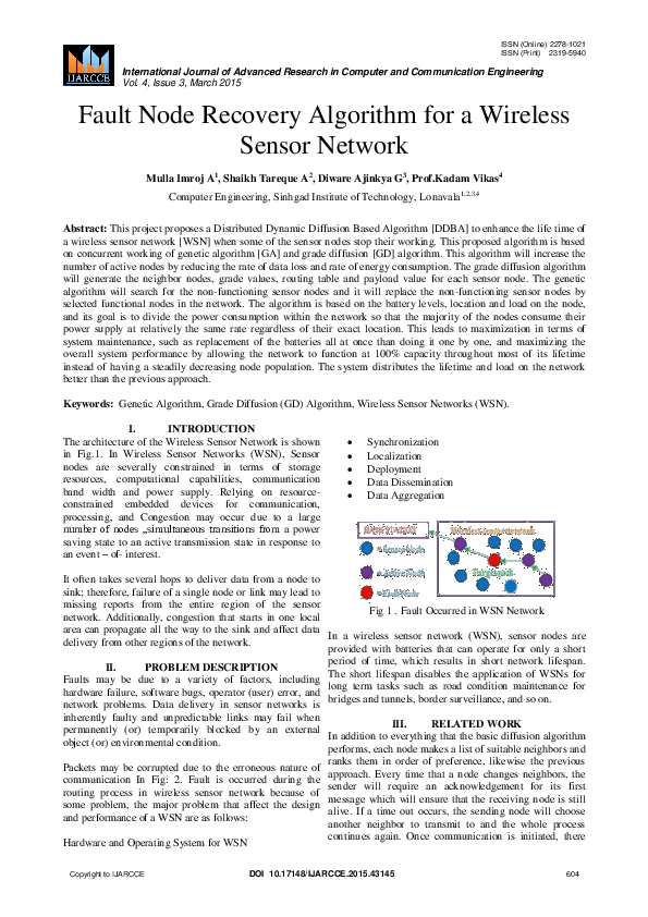 (PDF) Fault Node Recovery Algorithm for a Wireless Sensor Network