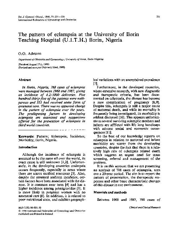 (PDF) The pattern of eclampsia at the University of Ilorin Teaching ...