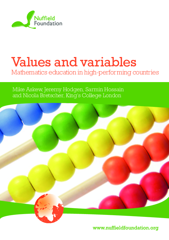 (PDF) Values and Variables: Mathematics education in high-performing countries