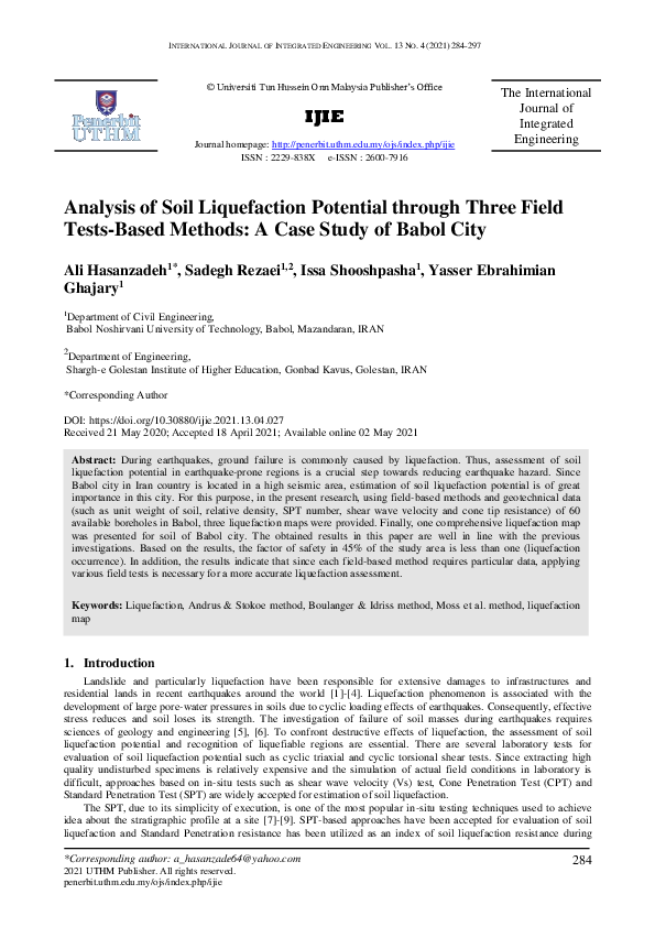 (PDF) Analysis of Soil Liquefaction Potential through Three Field Tests ...