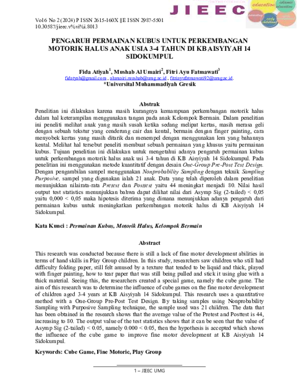 (PDF) PENGARUH PERMAINAN KUBUS UNTUK PERKEMBANGAN MOTORIK HALUS ANAK USIA 3-4 TAHUN DI KB ...