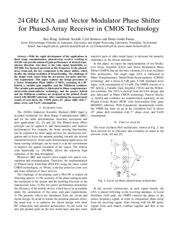 (PDF) 24 GHz LNA and vector modulator phase shifter for phased-array ...