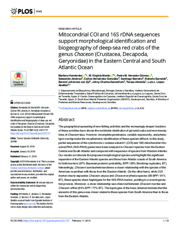 (PDF) Mitocondrial COI and 16S rDNA sequences support morphological ...