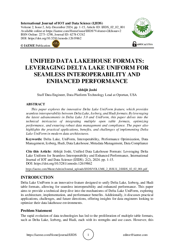 (PDF) UNIFIED DATA LAKEHOUSE FORMATS: LEVERAGING DELTA LAKE UNIFORM FOR ...