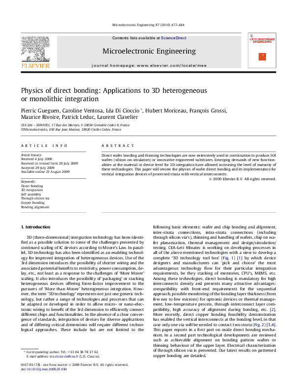 (PDF) Physics of direct bonding: Applications to 3D heterogeneous or monolithic integration