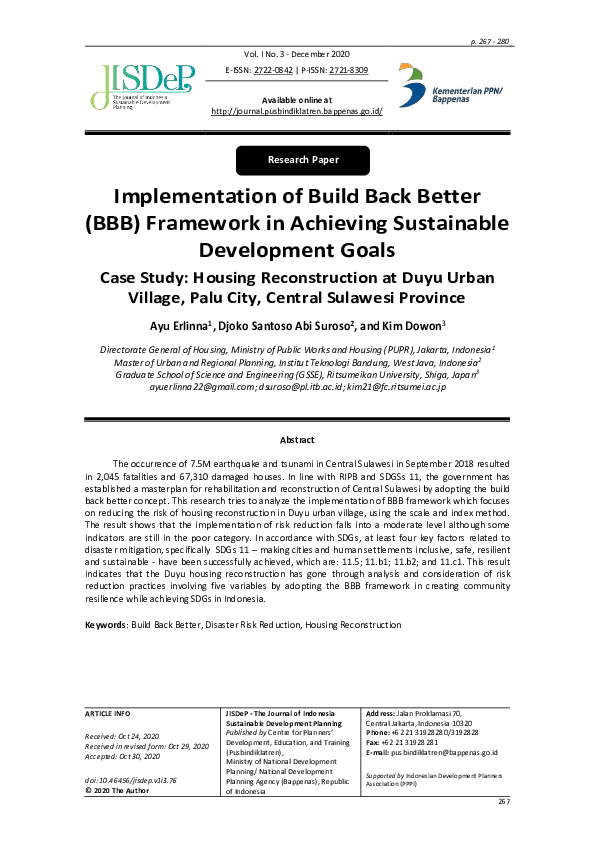 (PDF) Implementation of Build Back Better (BBB) Framework in Achieving ...