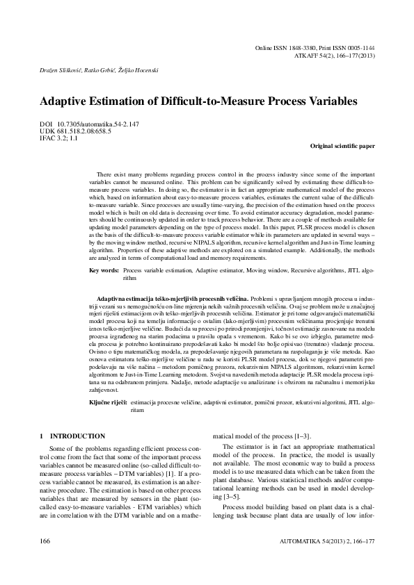 (PDF) Adaptive Estimation of Difficult-to-Measure Process Variables