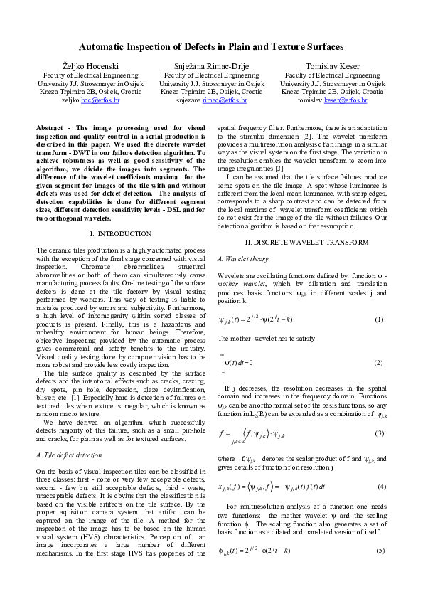 Pdf Automatic Inspection Of Defects In Plain And Texture Surfaces