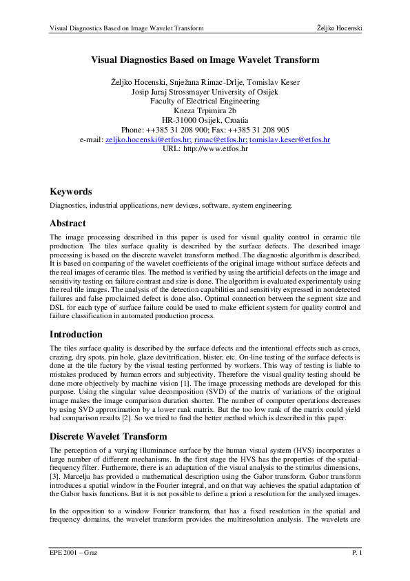 (PDF) Visual Diagnostics Based on Image Wavelet Transform