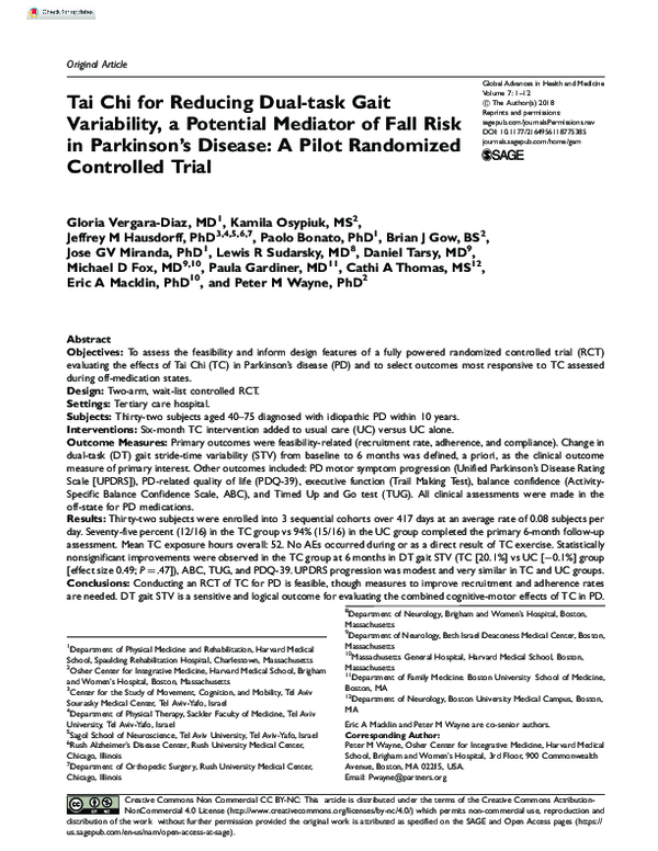 (PDF) Tai Chi Reduces Gait Variability in Parkinson's