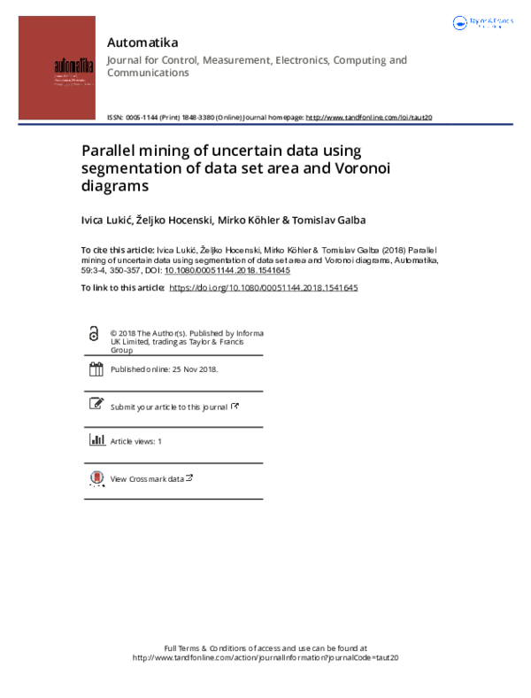 Pdf Parallel Mining Of Uncertain Data Using Segmentation Of Data Set Area And Voronoi Diagrams