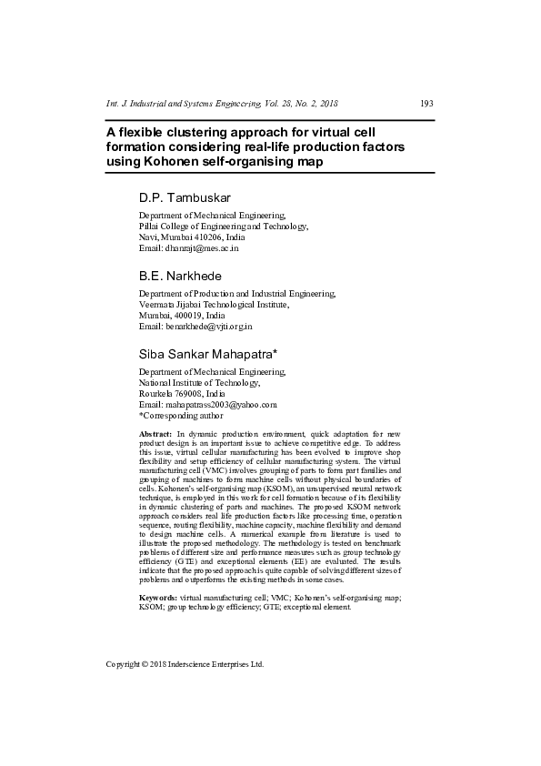Pdf A Flexible Clustering Approach For Virtual Cell Formation Considering Real Life Production