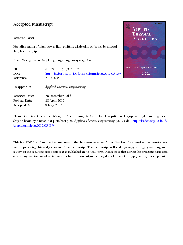 (PDF) Heat dissipation of high-power light emitting diode chip on board ...