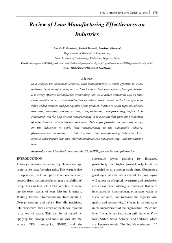 (PDF) Review of Lean Manufacturing Effectiveness on Industries