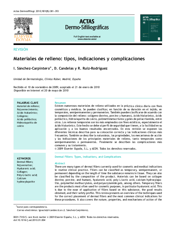 (PDF) Materiales de relleno: tipos, indicaciones y complicaciones