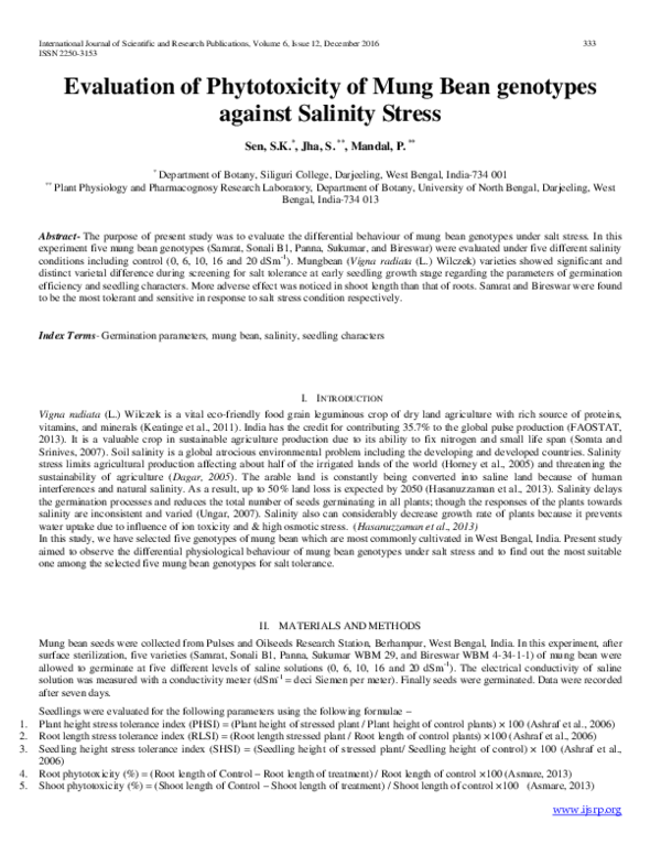 (PDF) Evaluation of Phytotoxicity of Mung Bean genotypes against ...