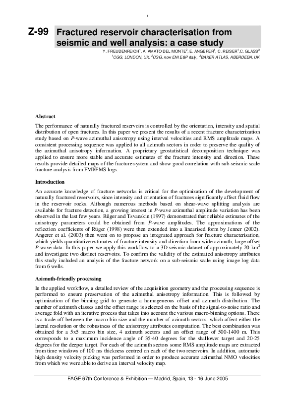(PDF) Fractured Reservoir Characterisation from Seismic and Well Analysis – A Case Study