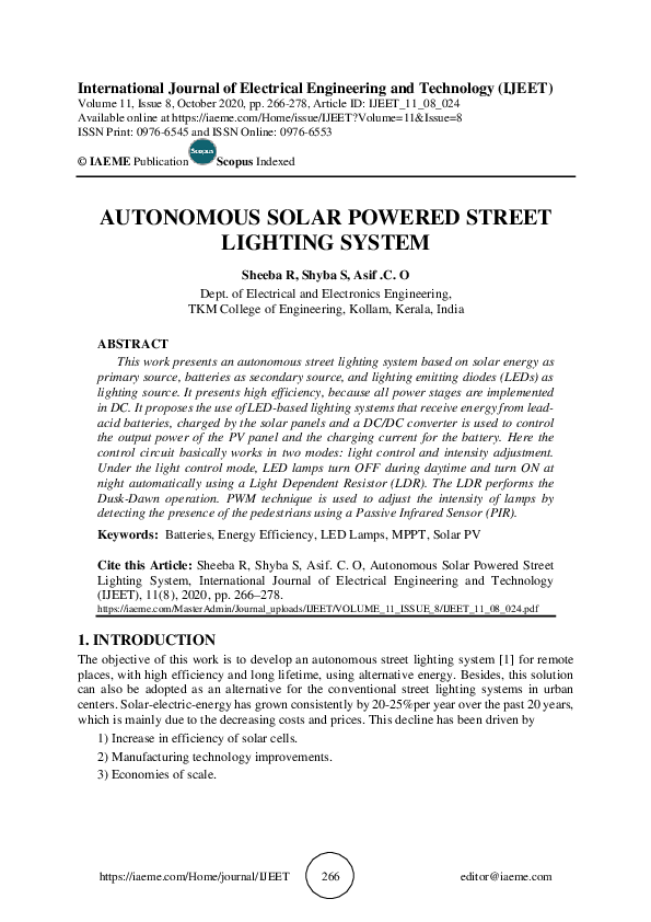 (PDF) AUTONOMOUS SOLAR POWERED STREET LIGHTING SYSTEM