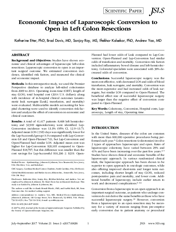 (PDF) Economic Impact of Laparoscopic Conversion to Open in Left Colon ...