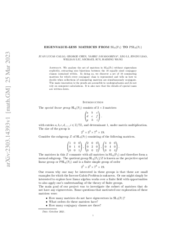(PDF) Eigenvalue-less matrices from SL$_3(\mathbb{F}_7)$ to PSL$_3(\mathbb{F}_7)$