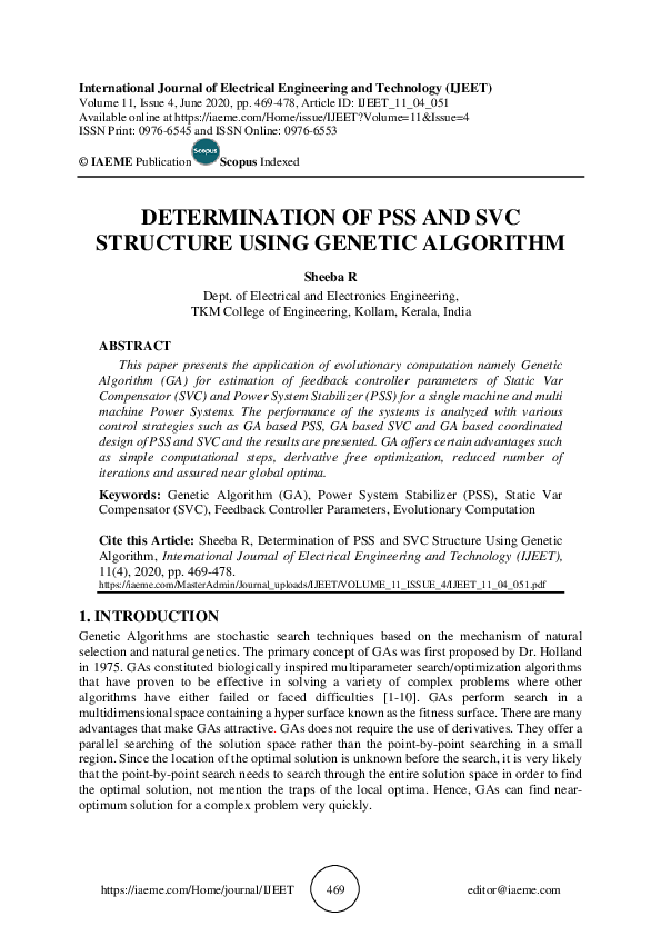 (PDF) DETERMINATION OF PSS AND SVC STRUCTURE USING GENETIC ALGORITHM