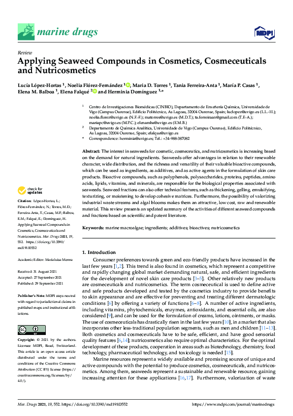 (PDF) Applying Seaweed Compounds in Cosmetics, Cosmeceuticals and ...