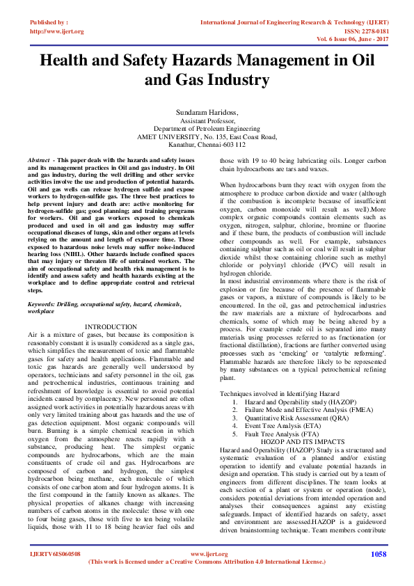 (PDF) Health and Safety Hazards Management in Oil and Gas Industry