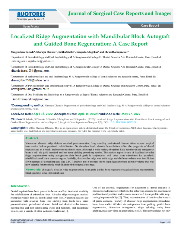 (PDF) Localized Ridge Augmentation with Mandibular Block Autograft and ...