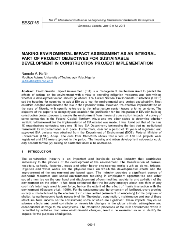 (PDF) Making environmental impact assessment as an integral part of ...