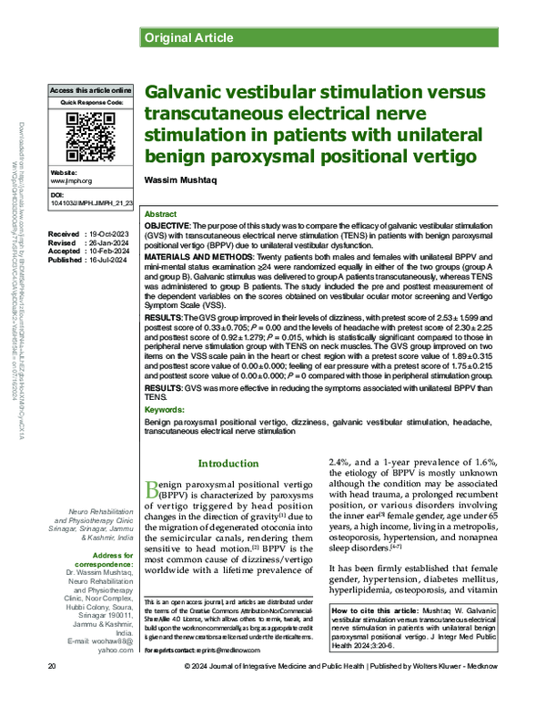 (PDF) Galvanic vestibular stimulation versus transcutaneous electrical ...