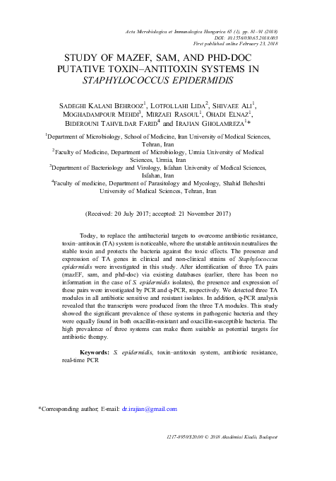 (PDF) Study of MazEF, sam, and phd-doc putative toxin–antitoxin systems ...