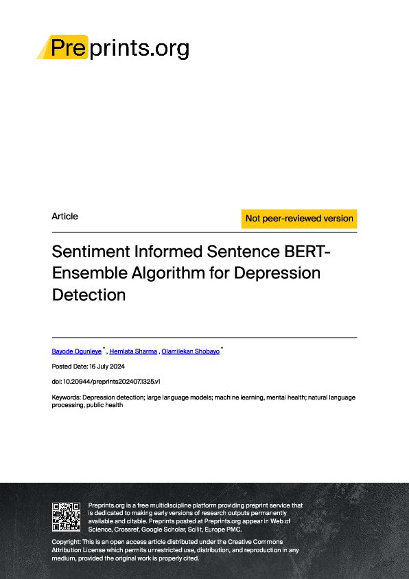 (PDF) Sentiment Informed Sentence BERT-Ensemble Algorithm for Depression Detection