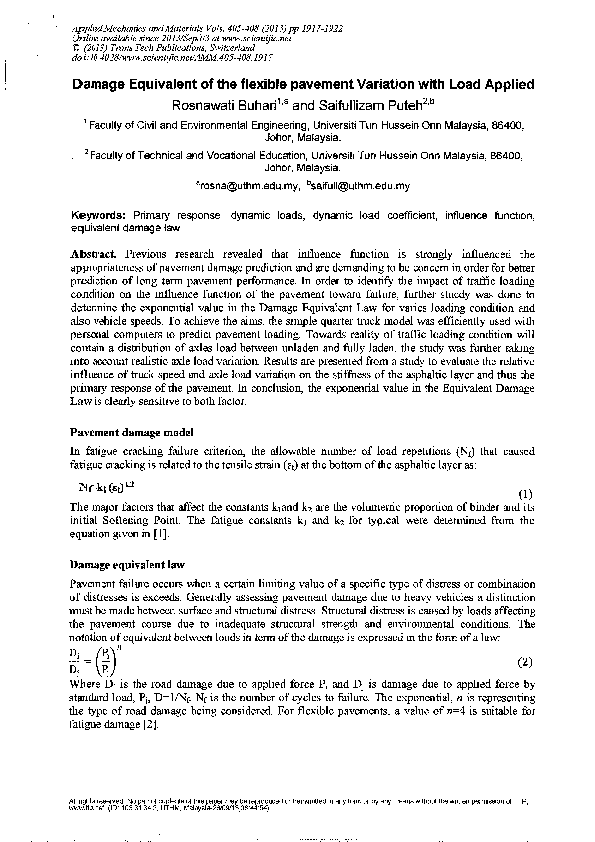 (PDF) Damage Equivalent of the Flexible Pavement Variation with Load ...