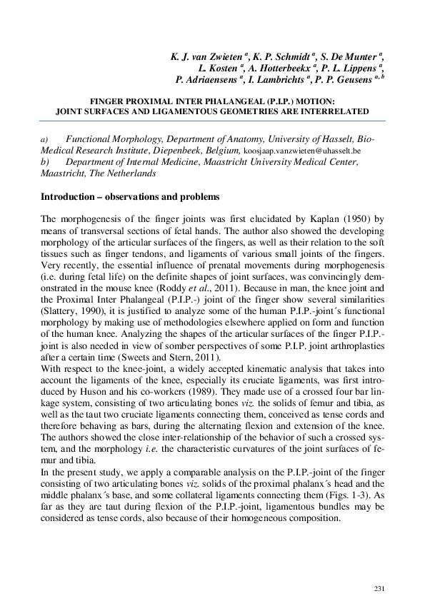 (PDF) Finger Proximal Inter Phalangeal (PIP) Motion: Joint Surfaces and ...