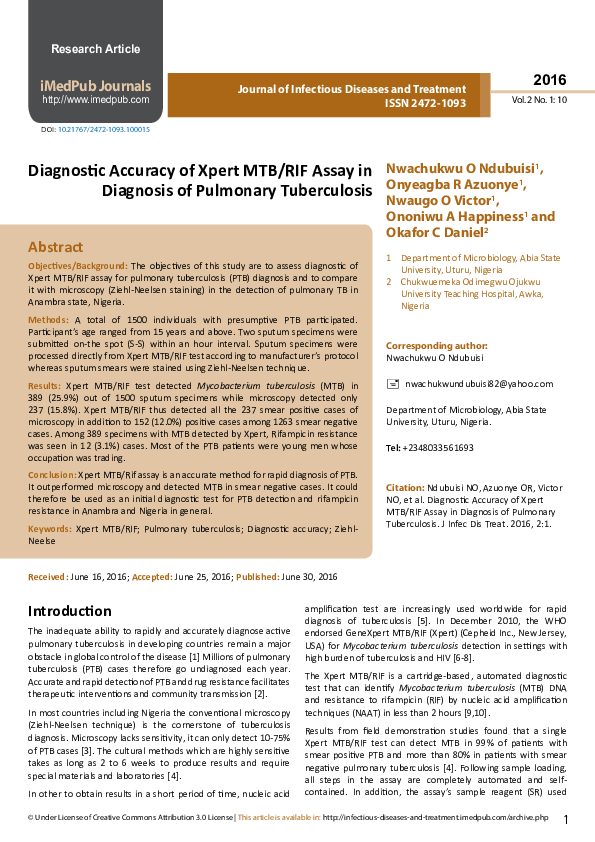 (PDF) Diagnostic Accuracy of Xpert MTB/RIF Assay in Diagnosis of ...
