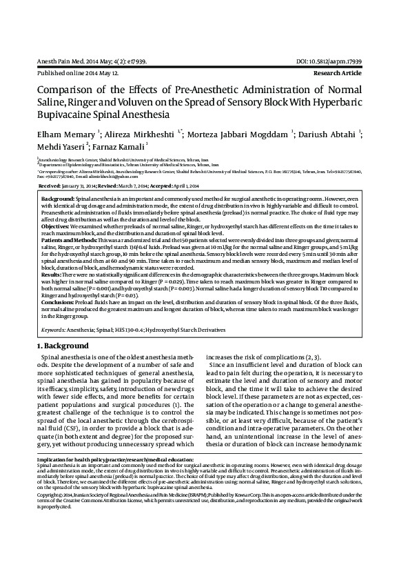 (PDF) Comparison of the Effects of Pre-Anesthetic Administration of ...