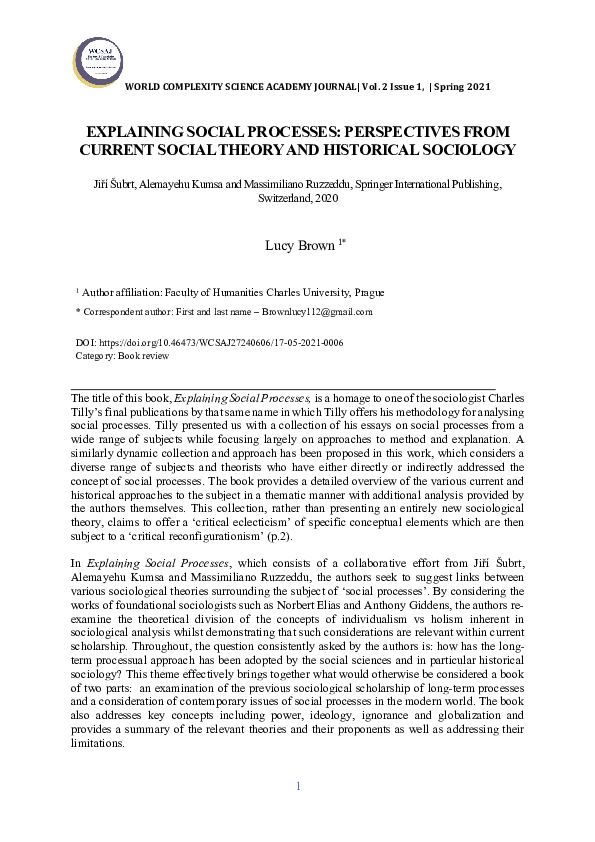 (PDF) Explaining Social Processes: Perspectives from Current Social ...