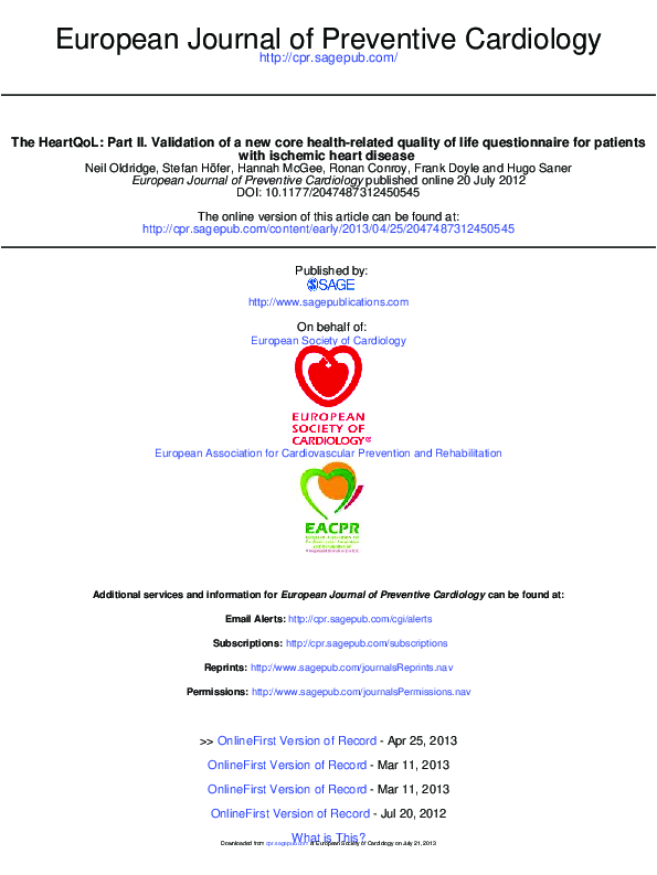 (PDF) The HeartQoL: Part I. Development of a new core health-related ...