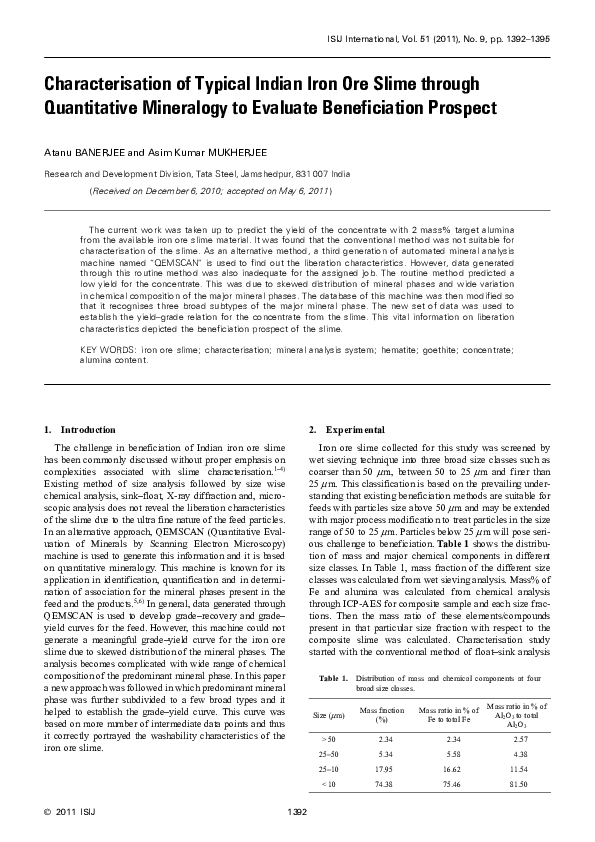 (PDF) Characterisation of Typical Indian Iron Ore Slime through ...