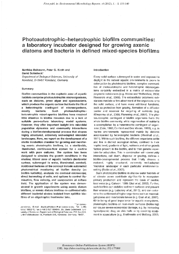 (PDF) Photoautotrophic–heterotrophic biofilm communities: a laboratory ...