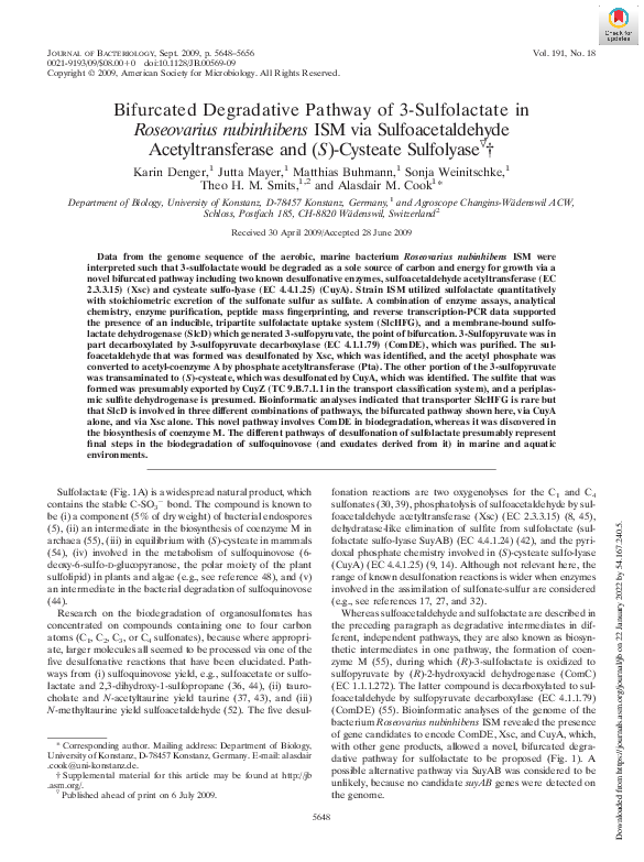 (PDF) Bifurcated Degradative Pathway of 3-Sulfolactate in Roseovarius ...