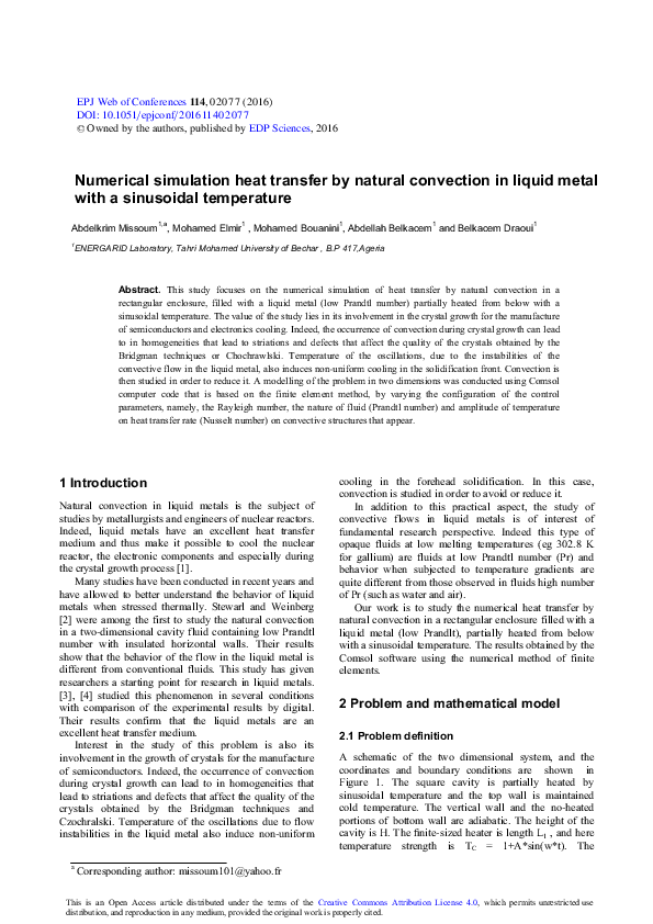 Pdf Numerical Simulation Heat Transfer By Natural Convection In Liquid Metal With A Sinusoidal
