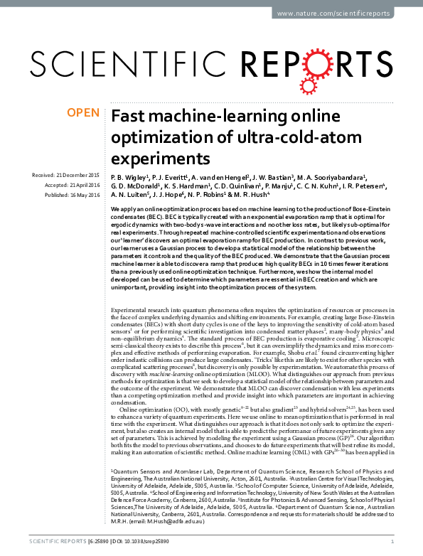 (PDF) Fast machine-learning online optimization of ultra-cold-atom ...