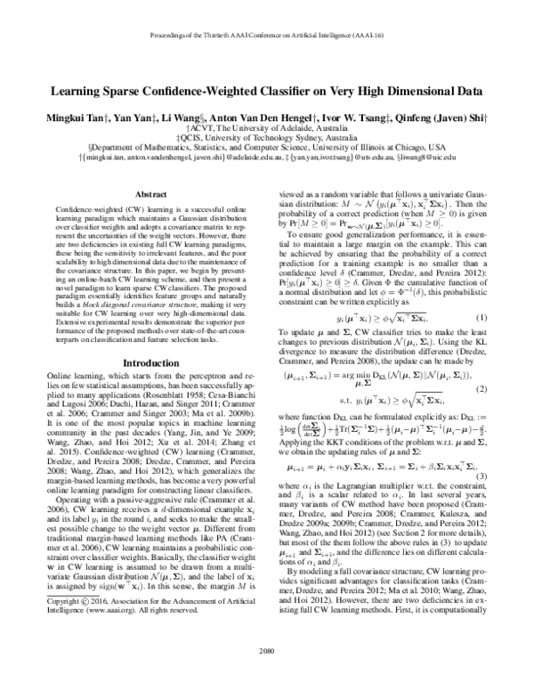 (PDF) Learning Sparse Confidence-Weighted Classifier on Very High ...