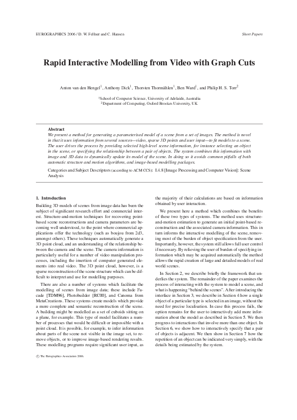 (PDF) Rapid Interactive Modelling from Video with Graph Cuts